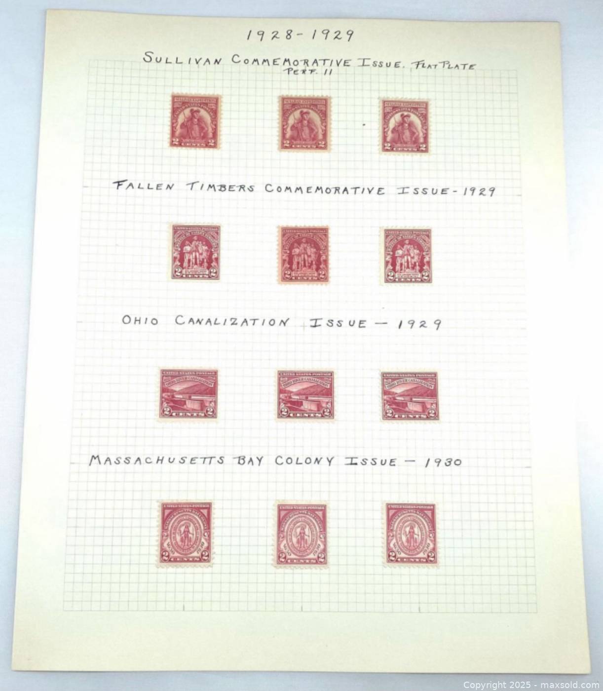 1928-1930 U.S. 2¢ commemorative stamps, 4 issues, 12 pcs | Maxsold