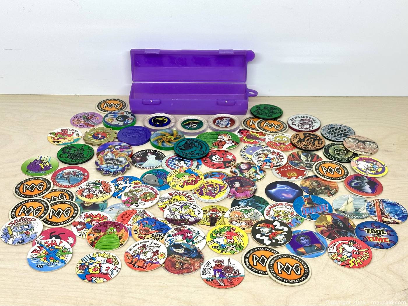 1990s POG cardboard milk caps, slammers, case | Maxsold