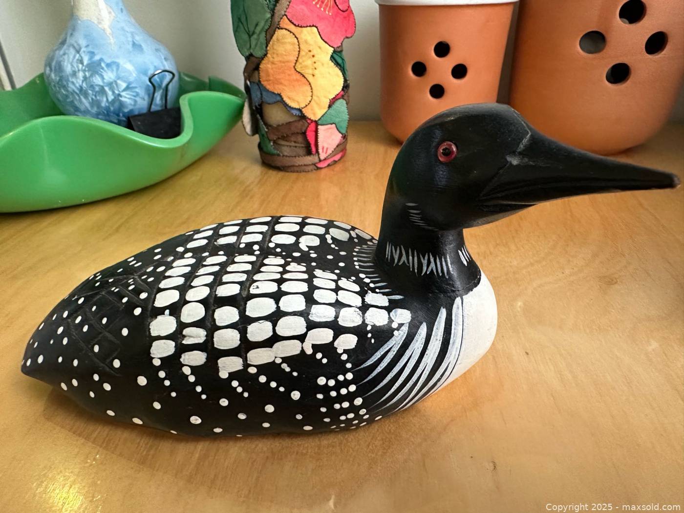 Hand Carved Painted Wood Loon Figurine | Maxsold