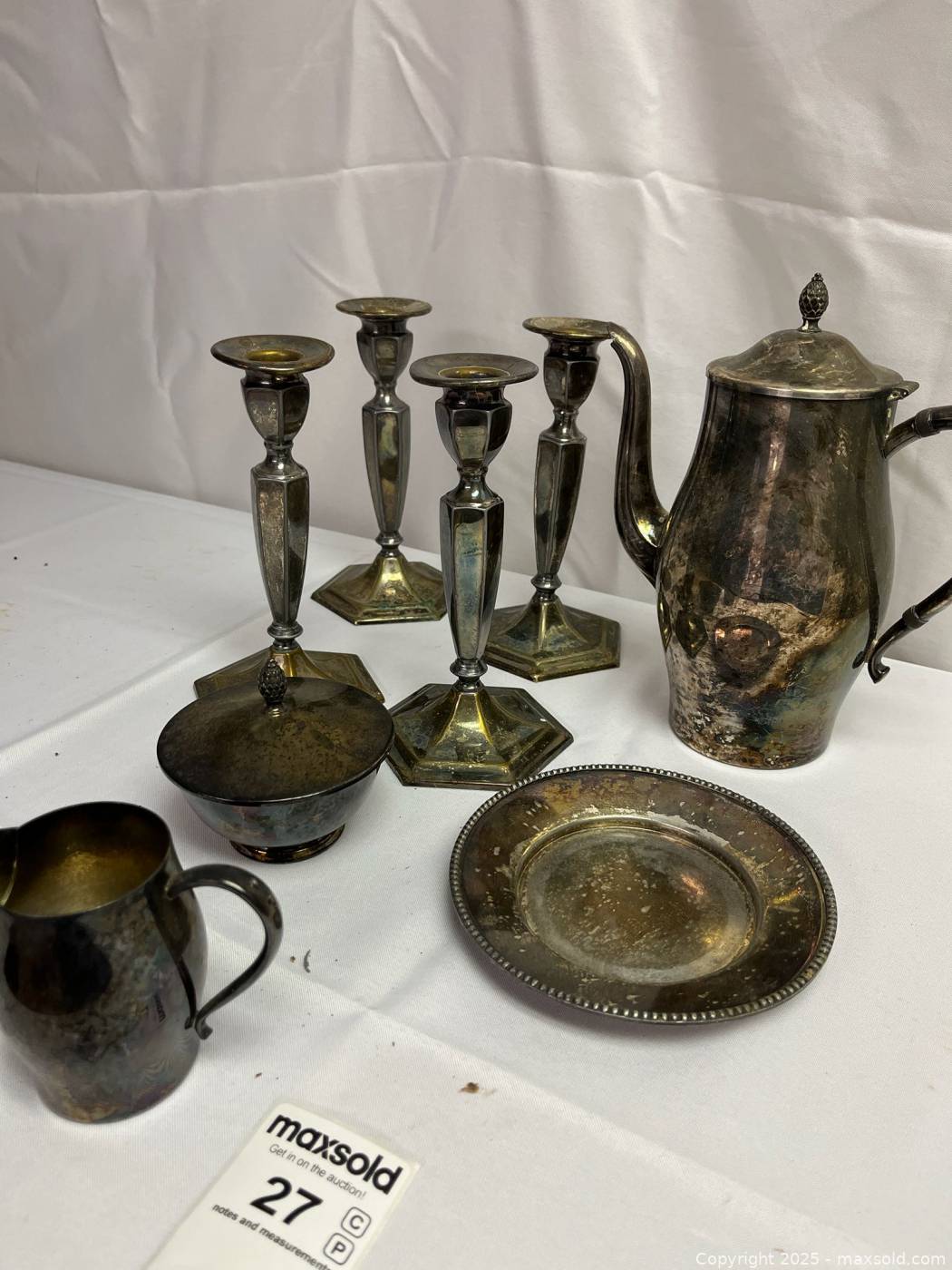 Silver-Plated Tableware Set with Candlestick Holders and Tea Service ...
