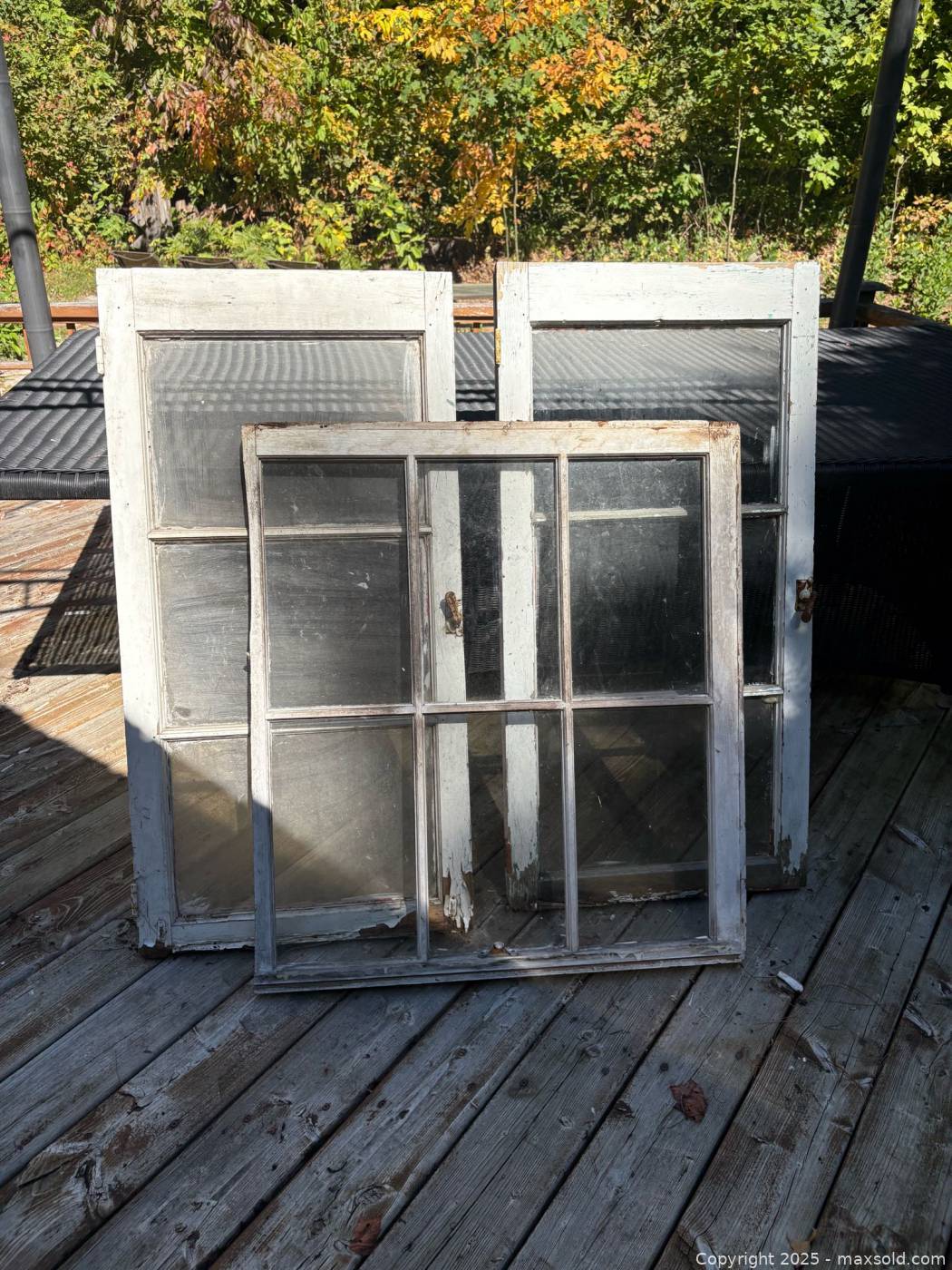 Three antique wooden window sashes | Maxsold