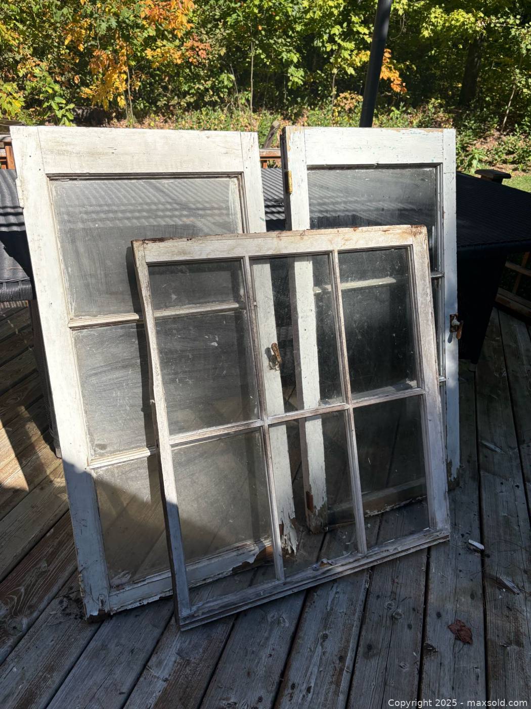Three antique wooden window sashes | Maxsold