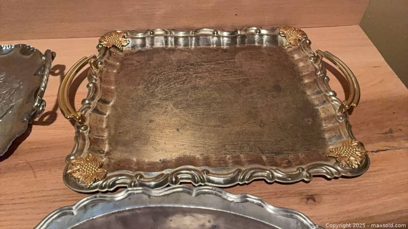 Vintage mixed metal serving trays and bowl, 4 pcs | Maxsold