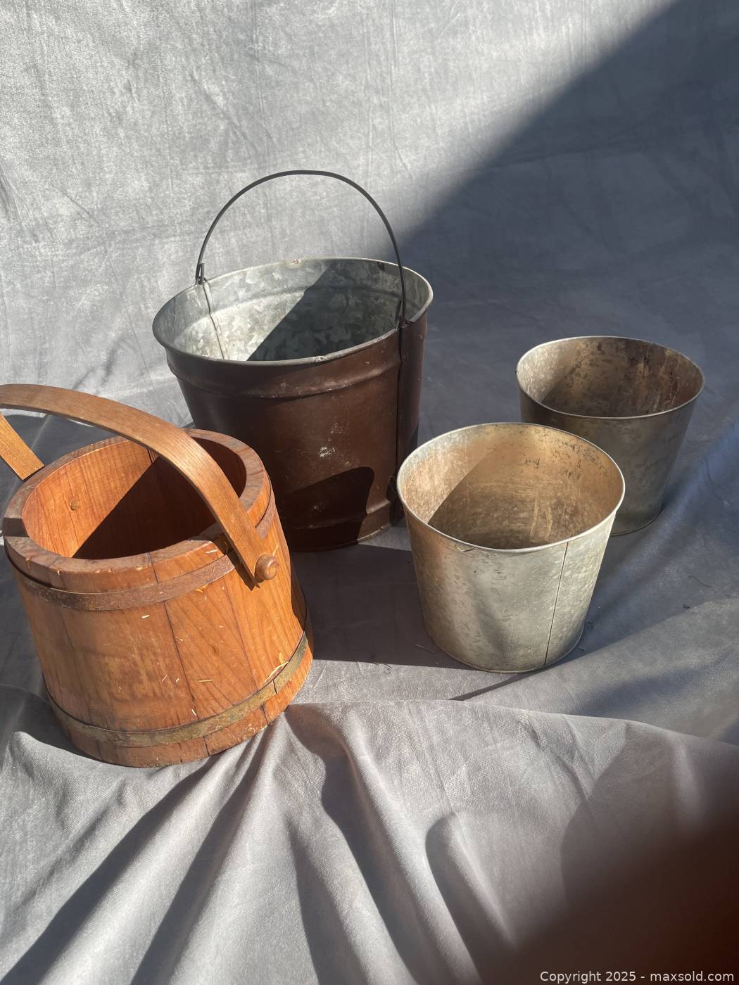 Vintage wood bucket, galvanized buckets lot | Maxsold