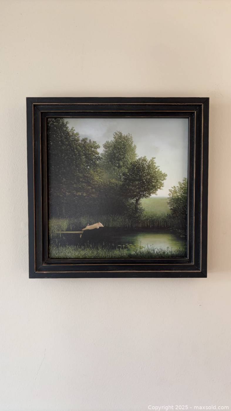 Michael Sowa "Diving Pig" framed print 15"x15" | Maxsold