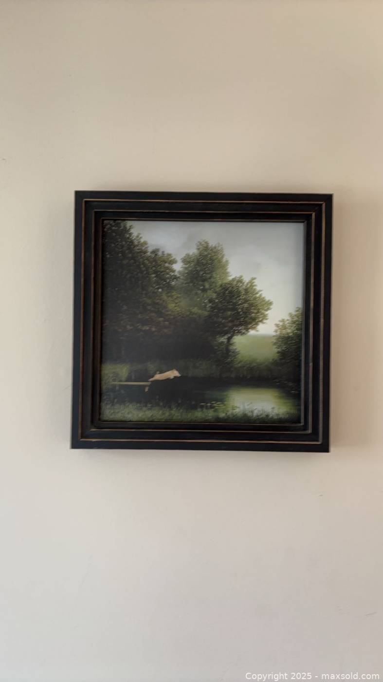 Michael Sowa "Diving Pig" framed print 15"x15" | Maxsold