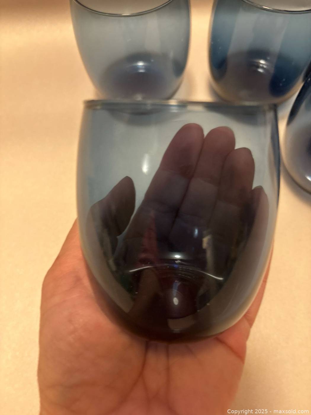 Set Of 5 Blue Ombre Roly Poly Glass Tumblers | Maxsold