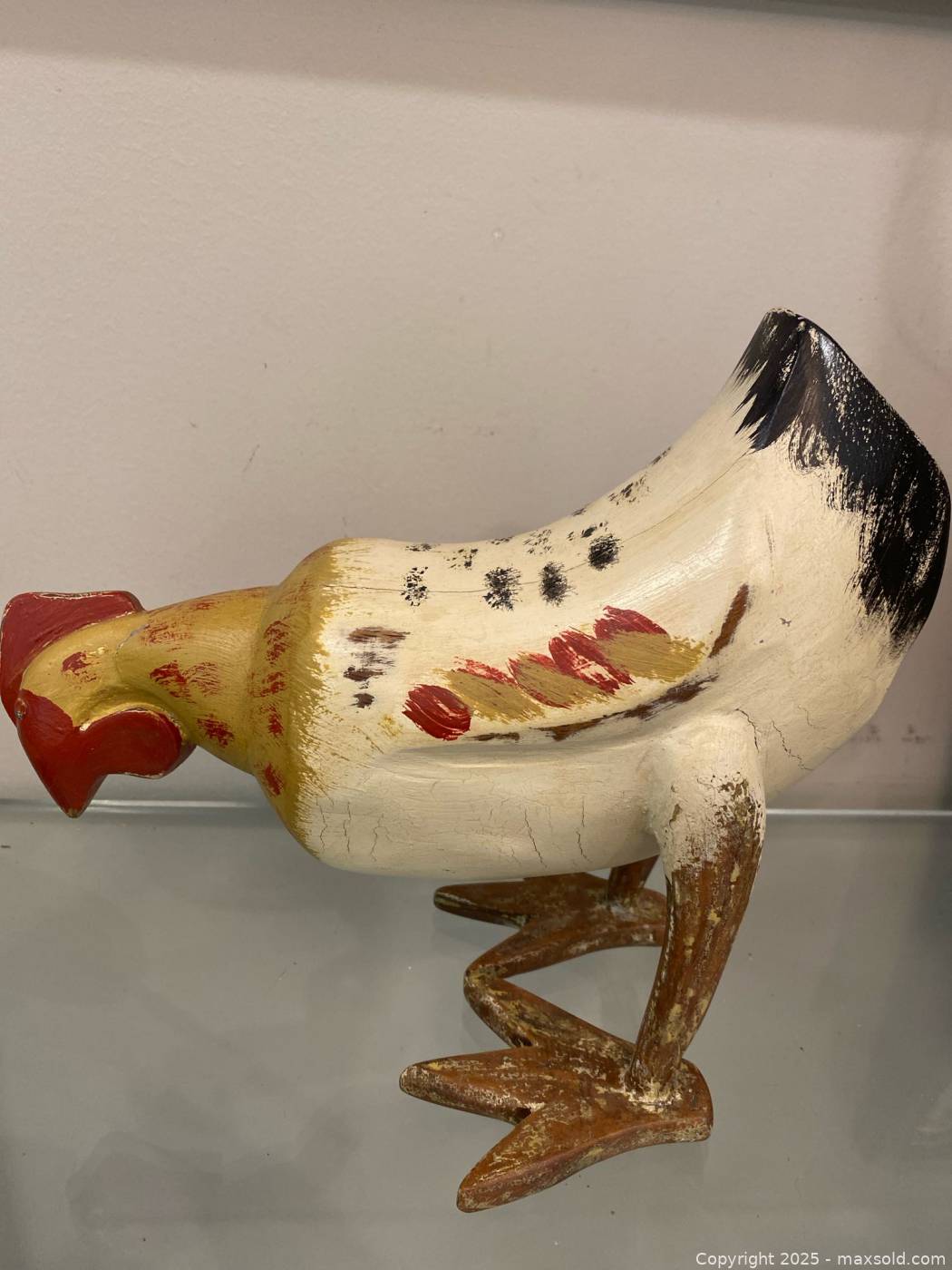 Vintage carved wood rooster figurine 11x12" | Maxsold