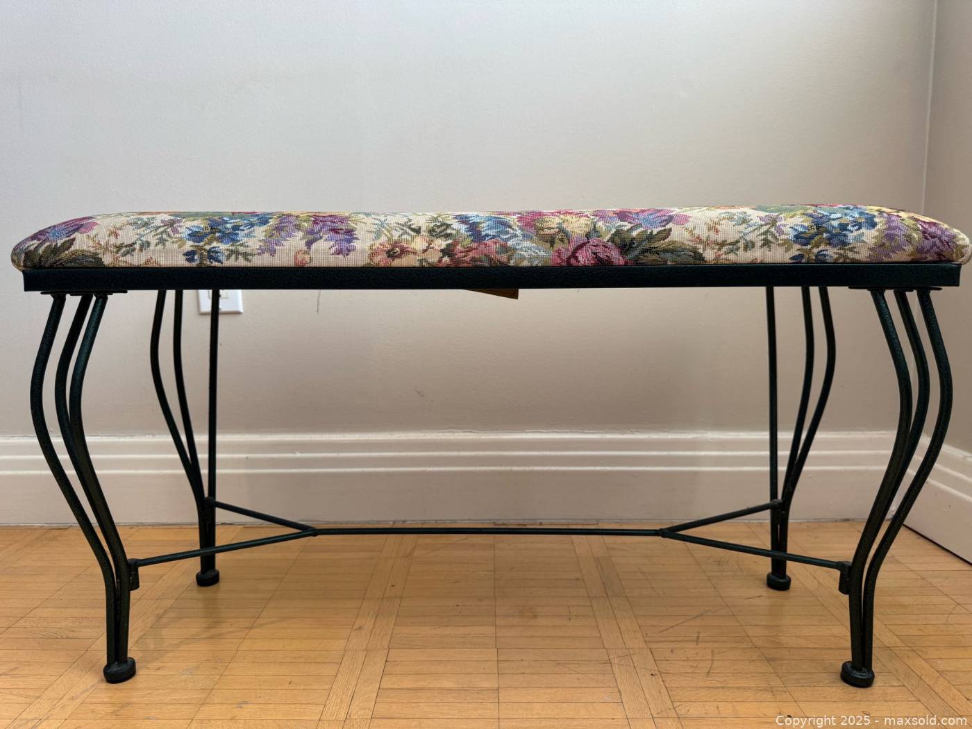 Tapestry Upholstered Wrought Iron Bench | Maxsold