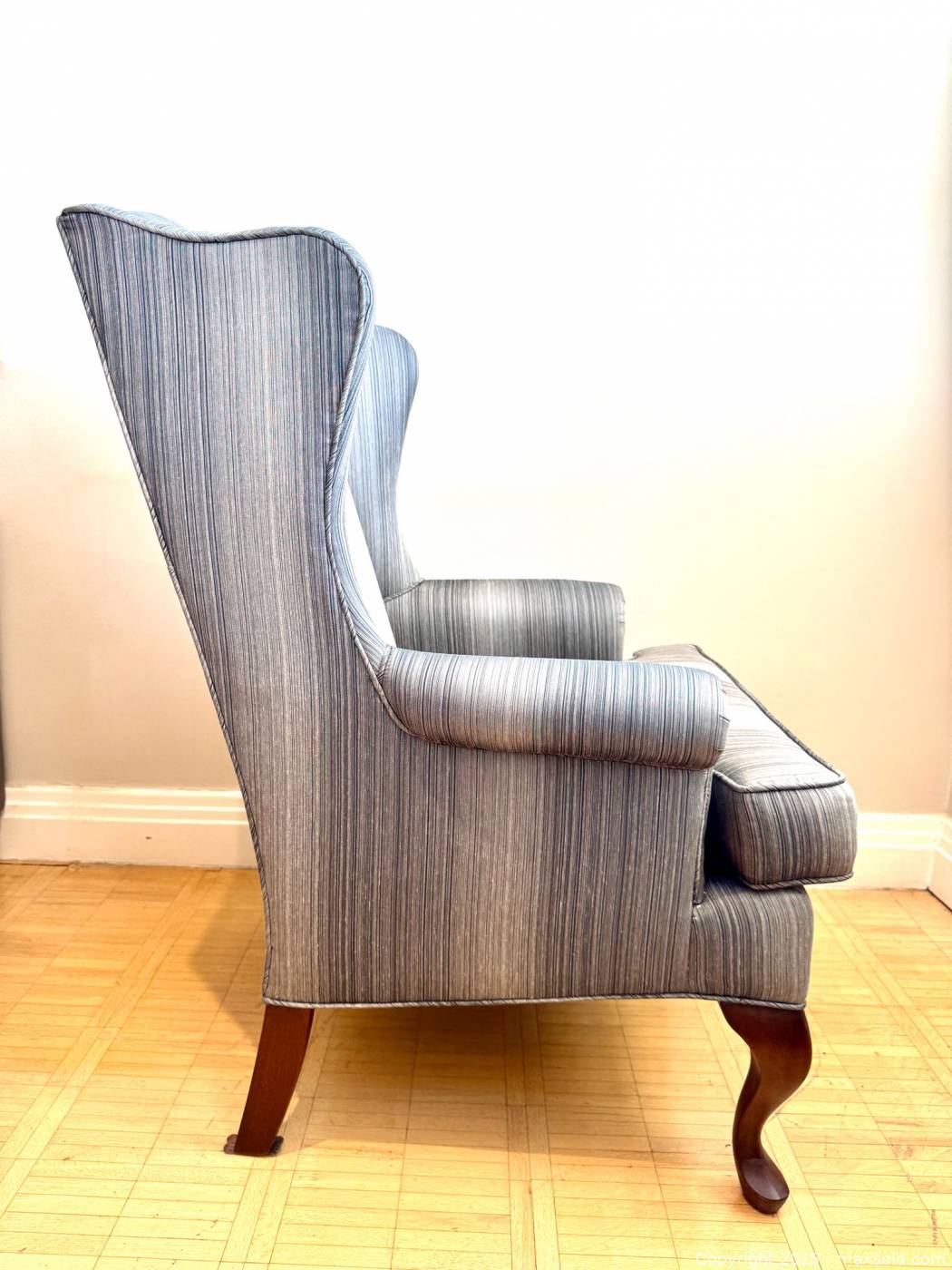 Pair of textured silk wingback chairs | Maxsold