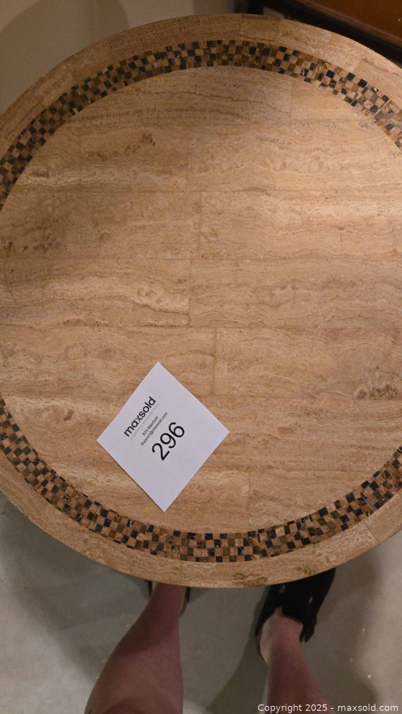 Round stone accent table with metal base | Maxsold