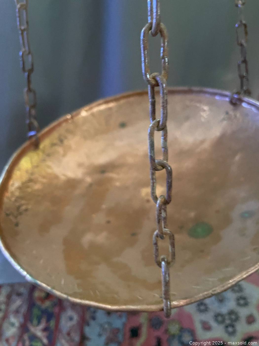 Antique copper and brass hanging balance scale | Maxsold