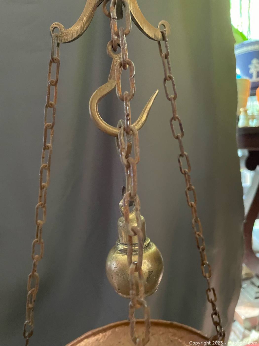 Antique copper and brass hanging balance scale | Maxsold
