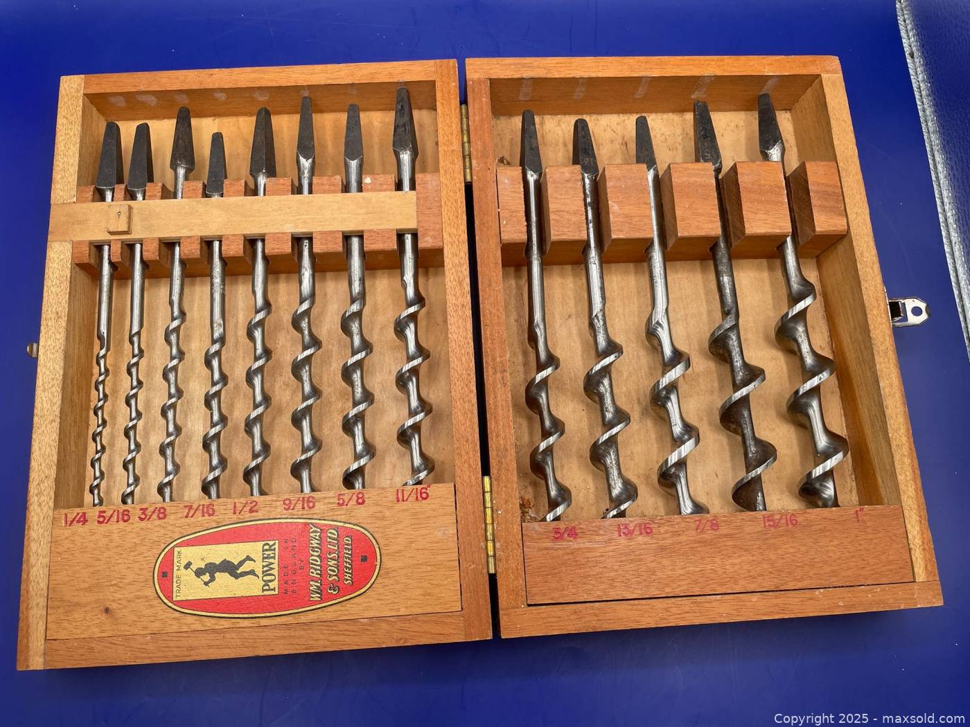 WM Ridgeway Power wood auger bit set 13-pc in fitted case | Maxsold