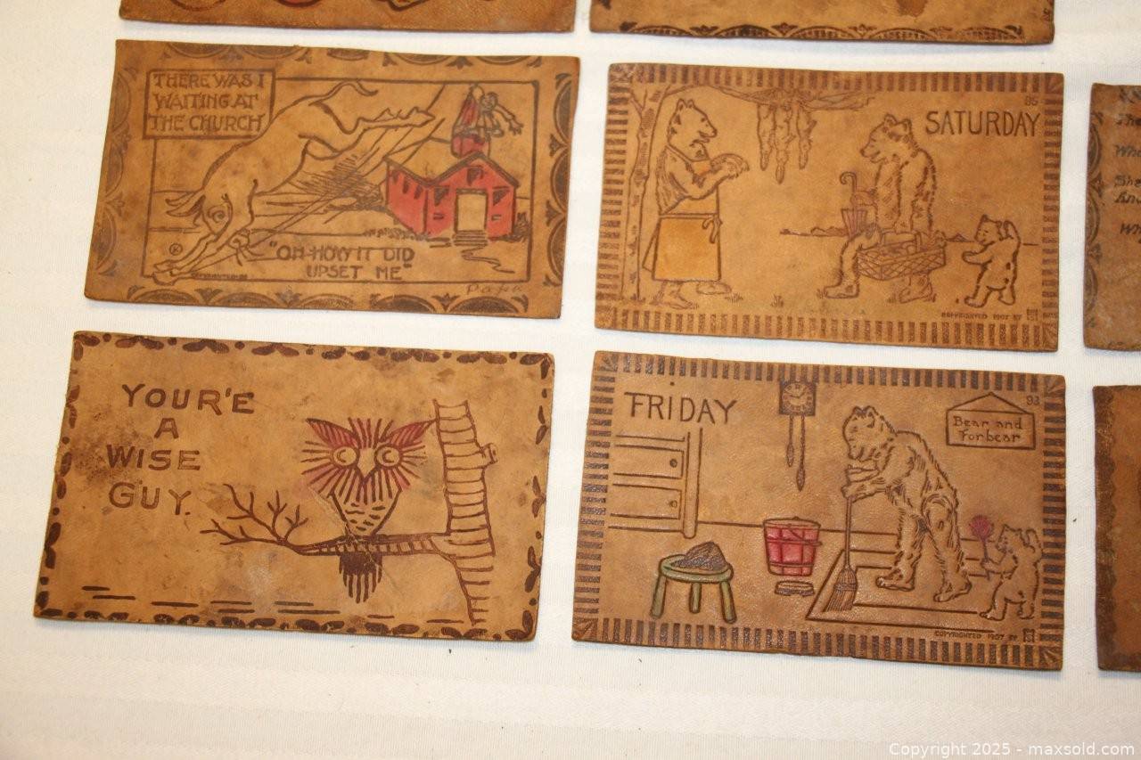 14 early 1900s embossed leather postcards | Maxsold
