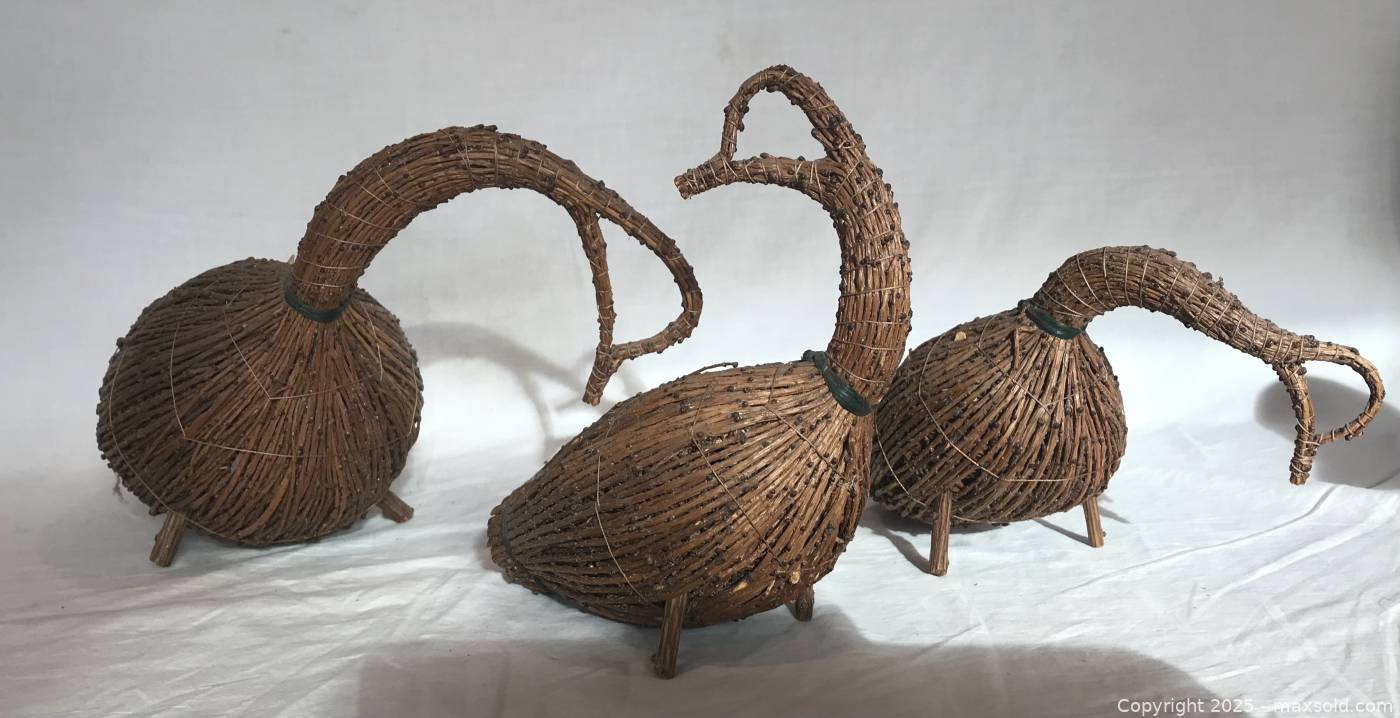 Three Cree handmade tamarack goose sculptures | Maxsold