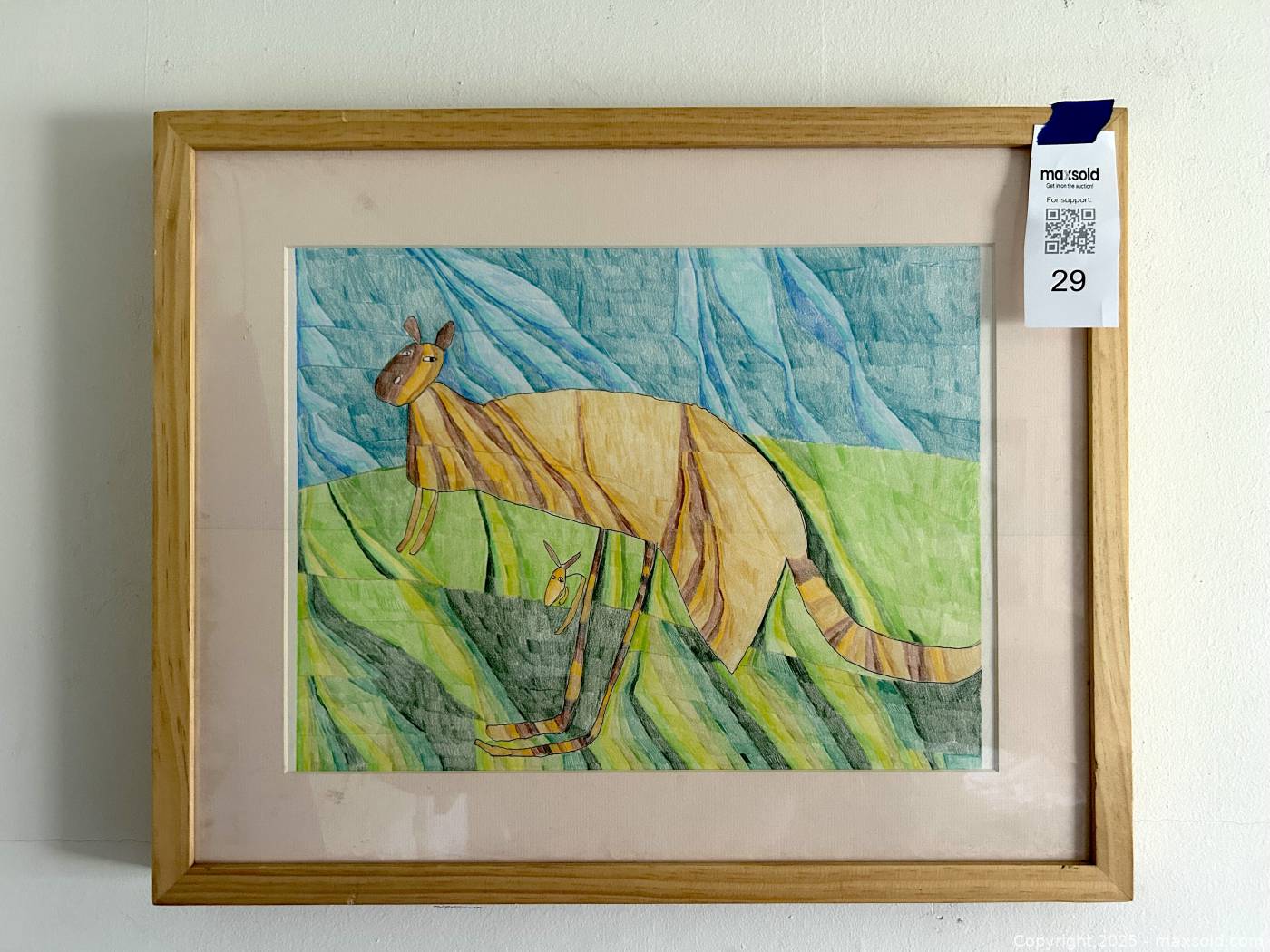 Framed colored pencil drawing "Ma and Roo" by Kathy Wen | Maxsold