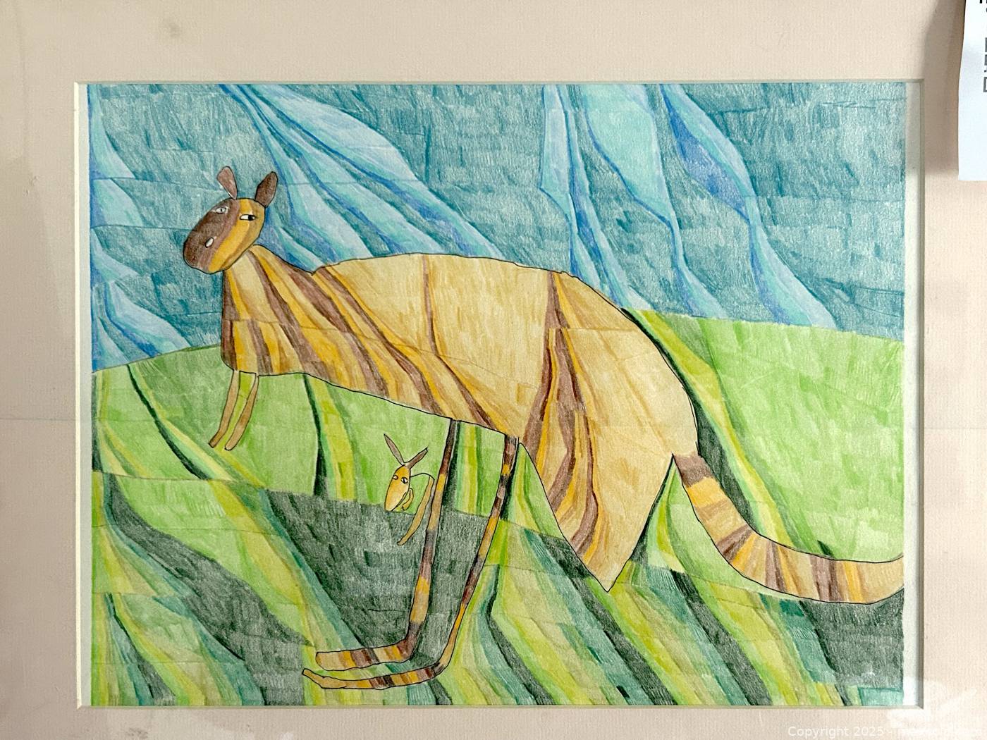 Framed colored pencil drawing "Ma and Roo" by Kathy Wen | Maxsold