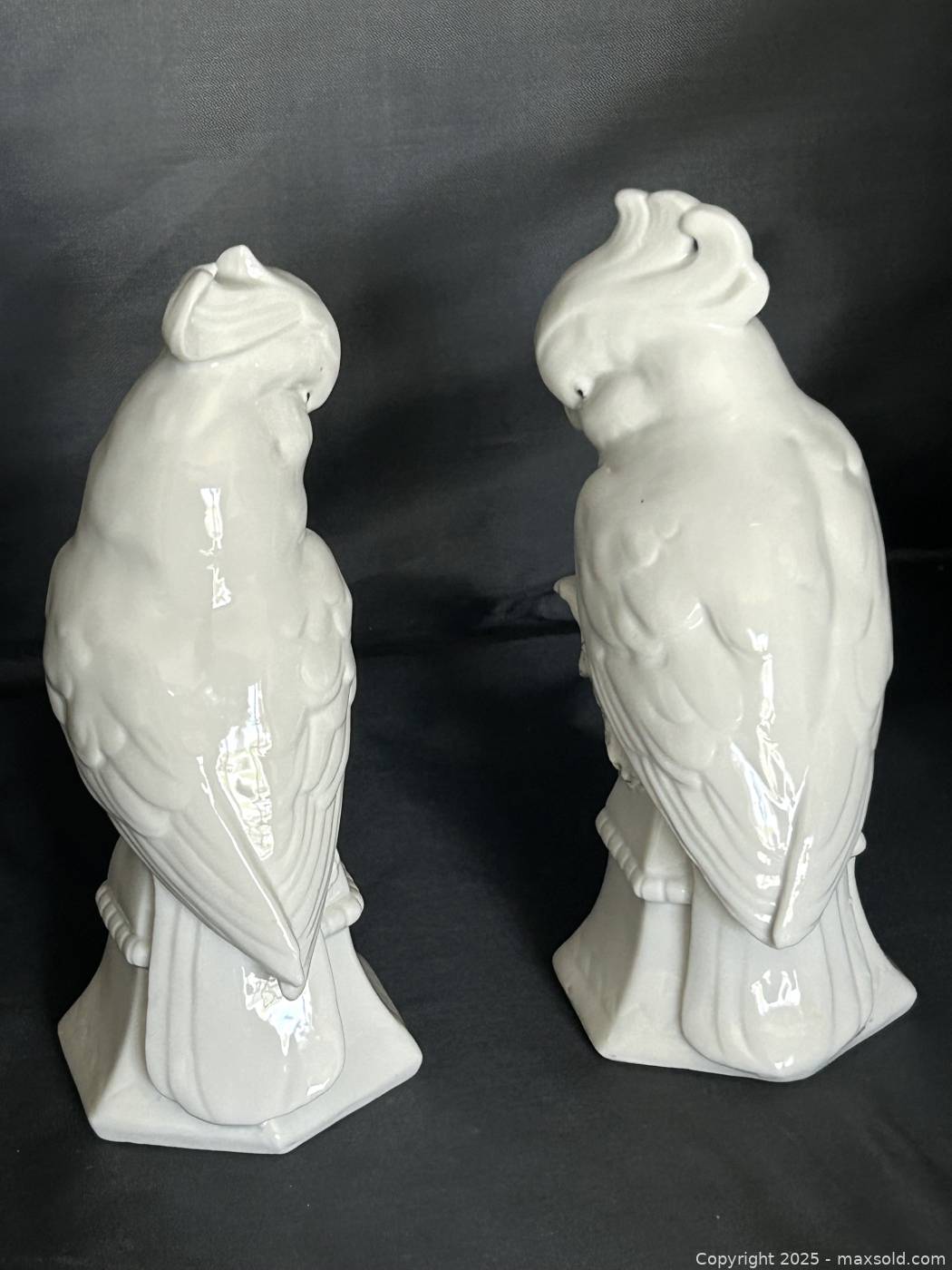 Pair of German white ceramic cockatiel figures | Maxsold