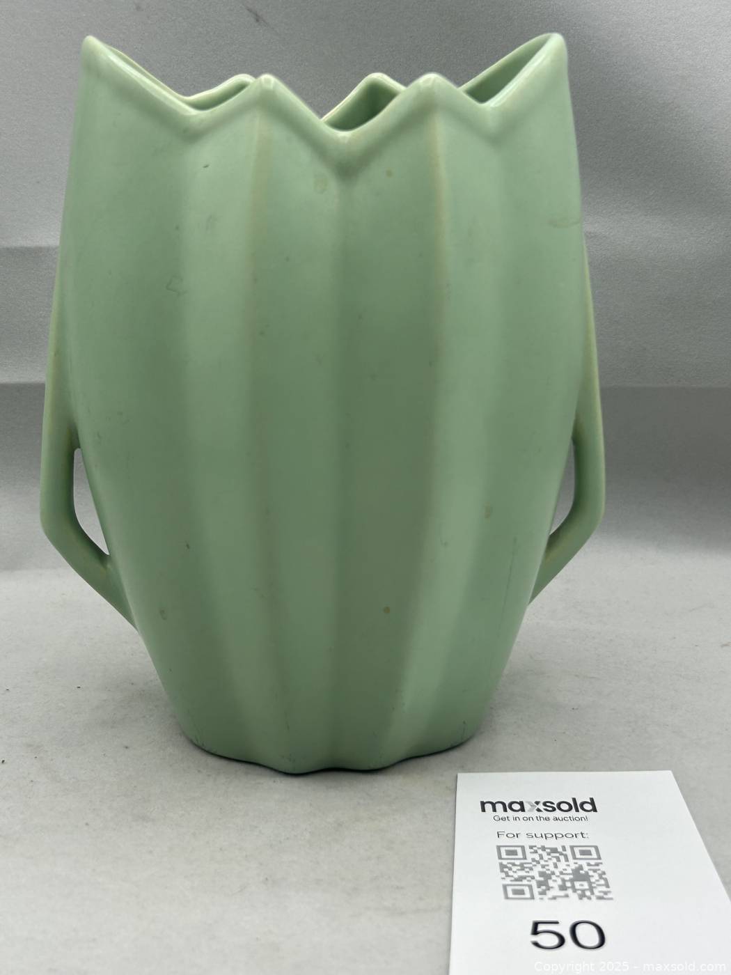 Bauer Pottery Cal-Art scalloped dual-handle vase | Maxsold