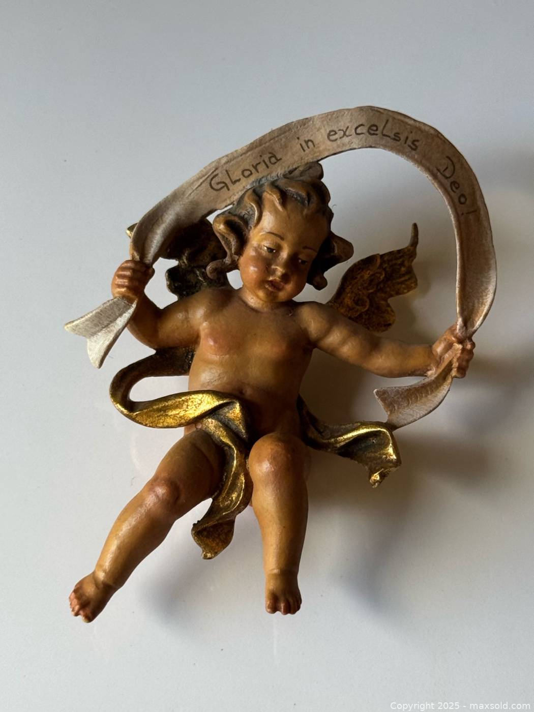 Carved Wood Angel And Gilt Cherub Wall Figurines | Maxsold