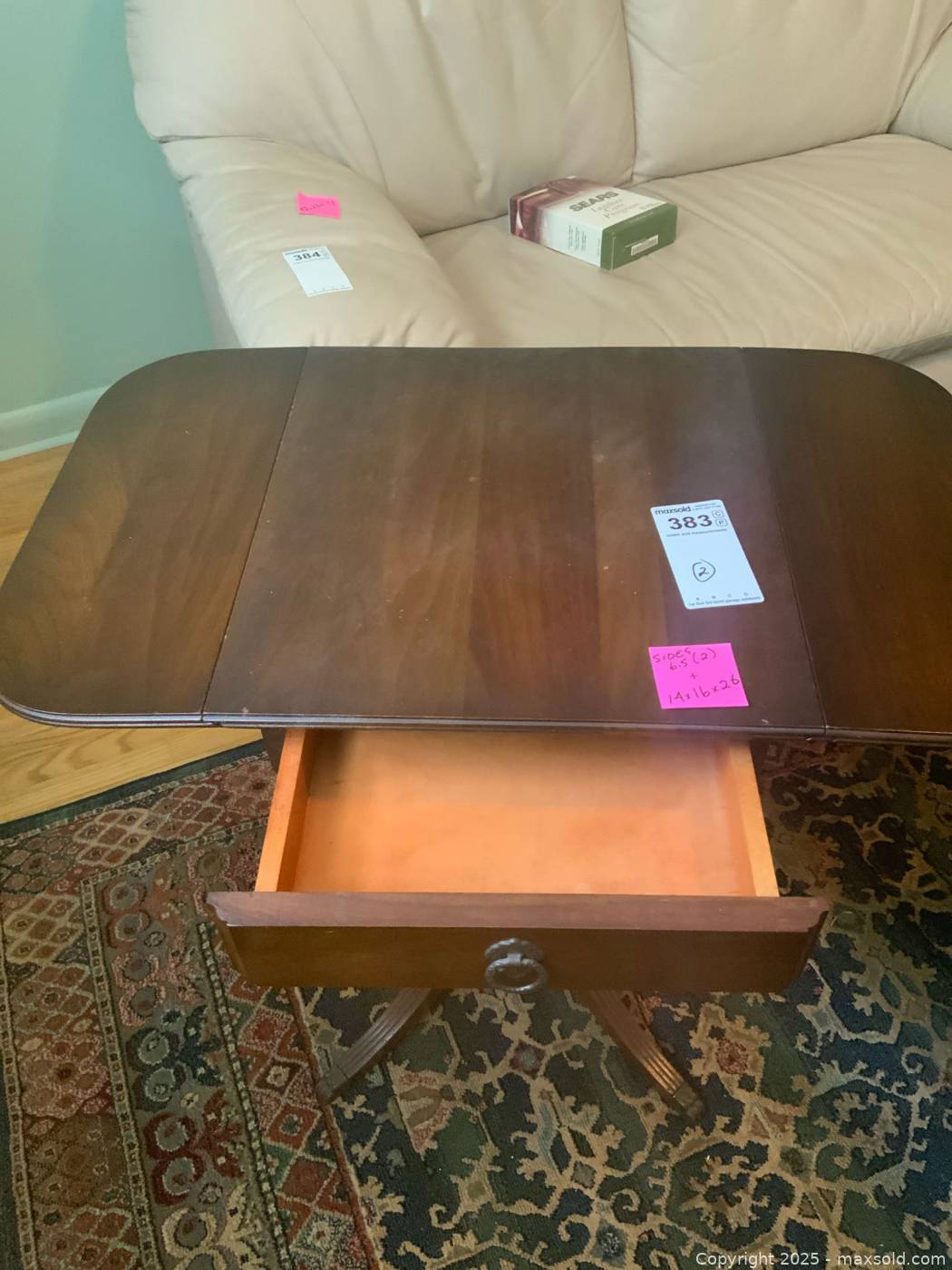 Drop-leaf pedestal side table with drawer and pie-crust accent table ...