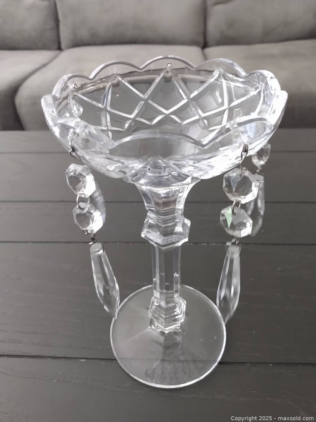 Crystal compote dish with hanging prisms | Maxsold