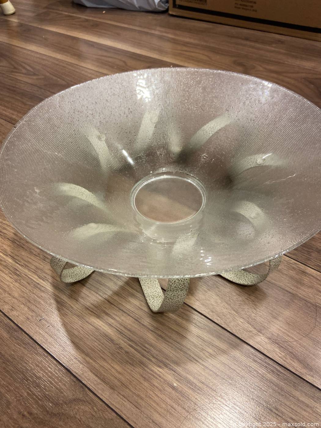 Large textured glass display plate with metal stand | Maxsold