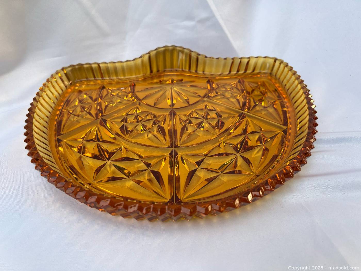Vintage amber pressed glass serving dish | Maxsold