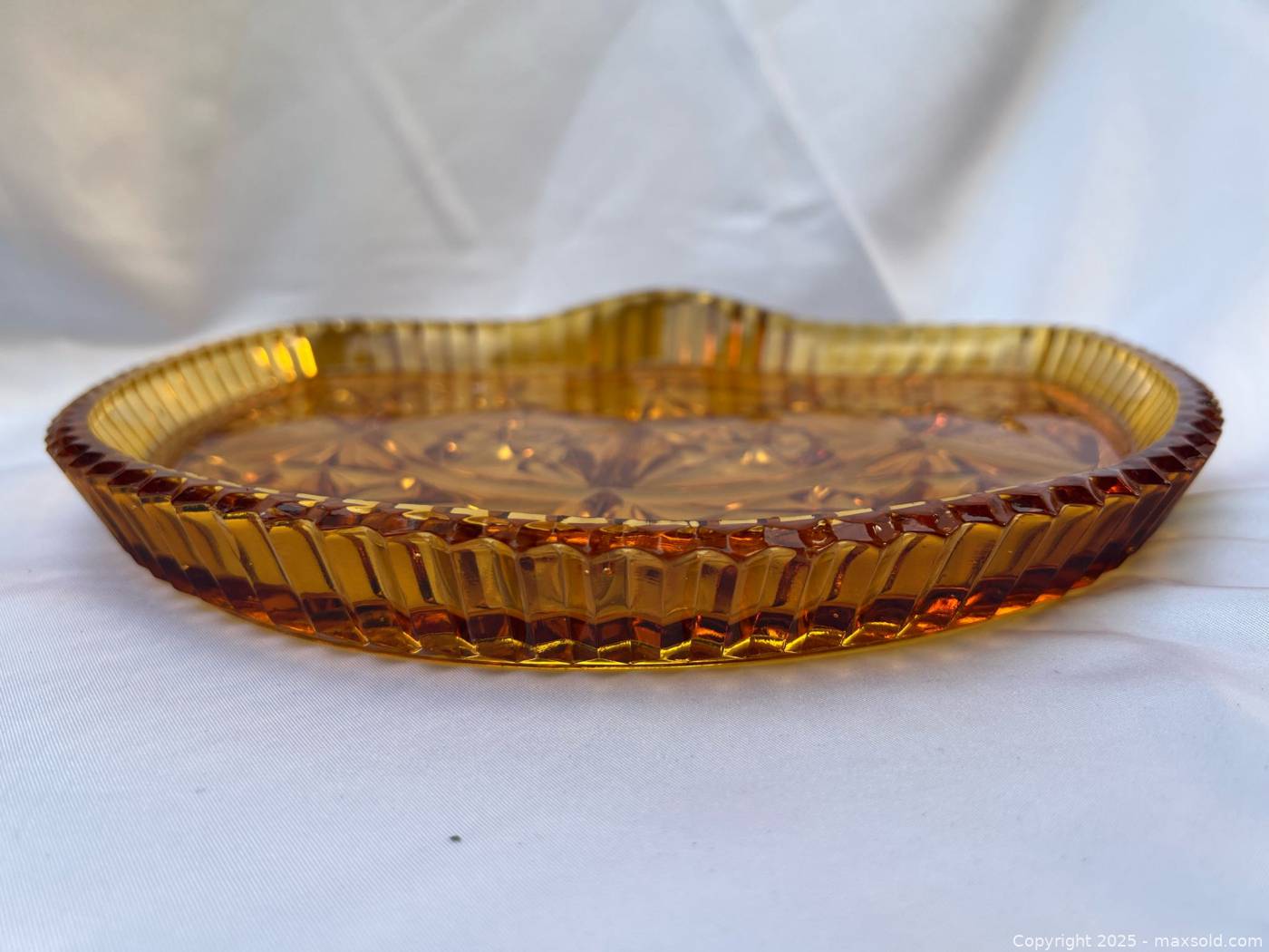 Vintage amber pressed glass serving dish | Maxsold
