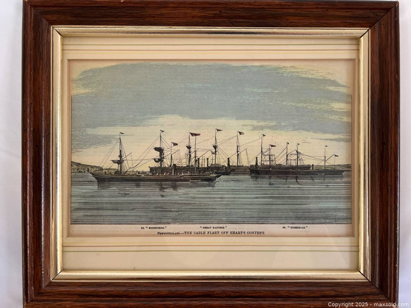 Framed colorized etching Cable Fleet off Heart’s Content | Maxsold