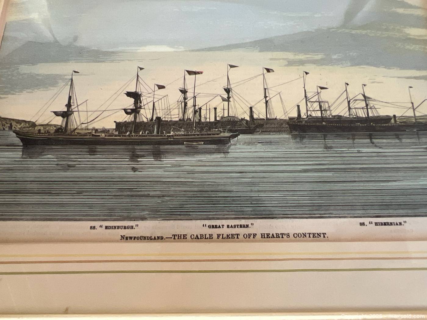 Framed colorized etching Cable Fleet off Heart’s Content | Maxsold