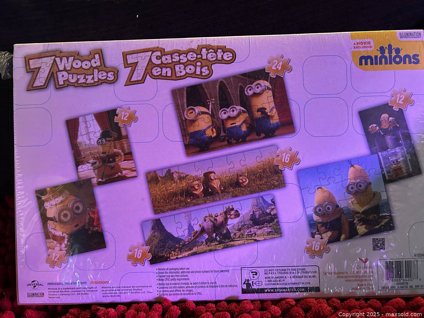 Minions wood puzzles, plush bucket and containers | Maxsold