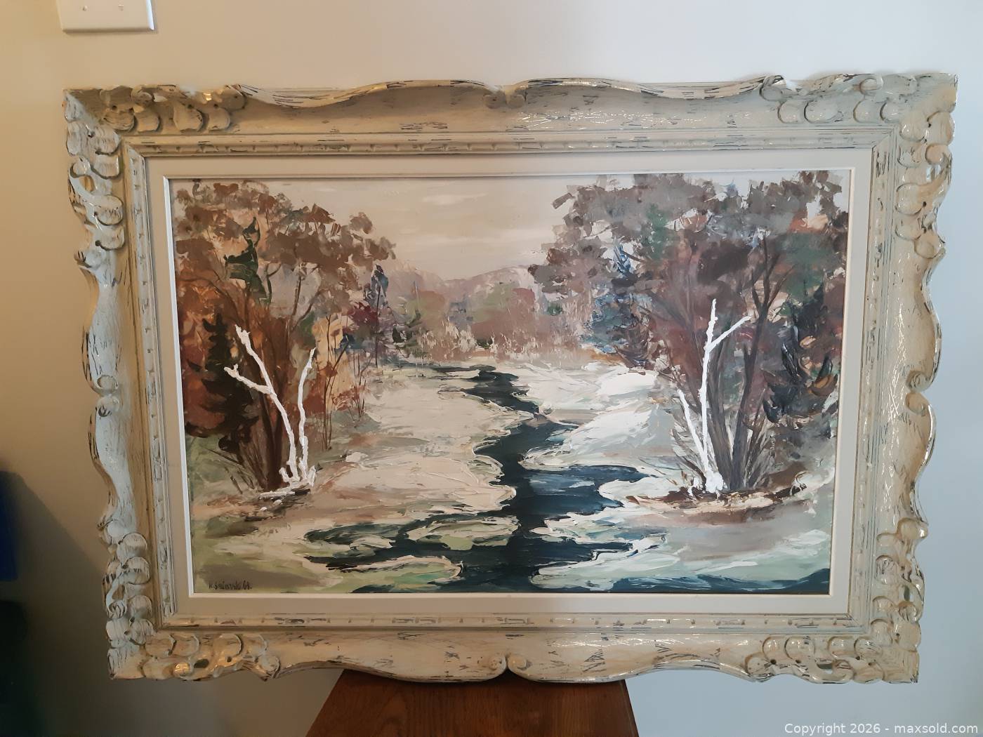 Vintage Fall Landscape Painting On Board Signed K. Siniarski 1963 | Maxsold