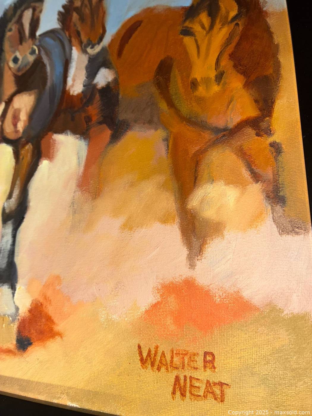 Signed Walter Neat equestrian painting on canvas | Maxsold