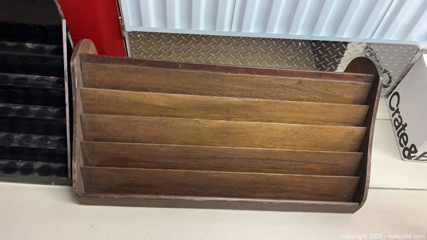 Metal and wooden antique display racks | Maxsold