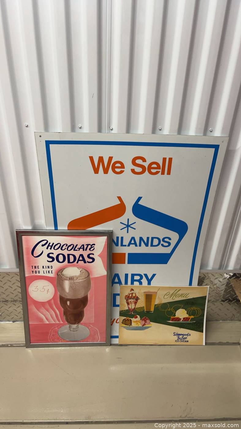 Donlands Dairy Products enamel sign, posters, Sealtest glasses | Maxsold
