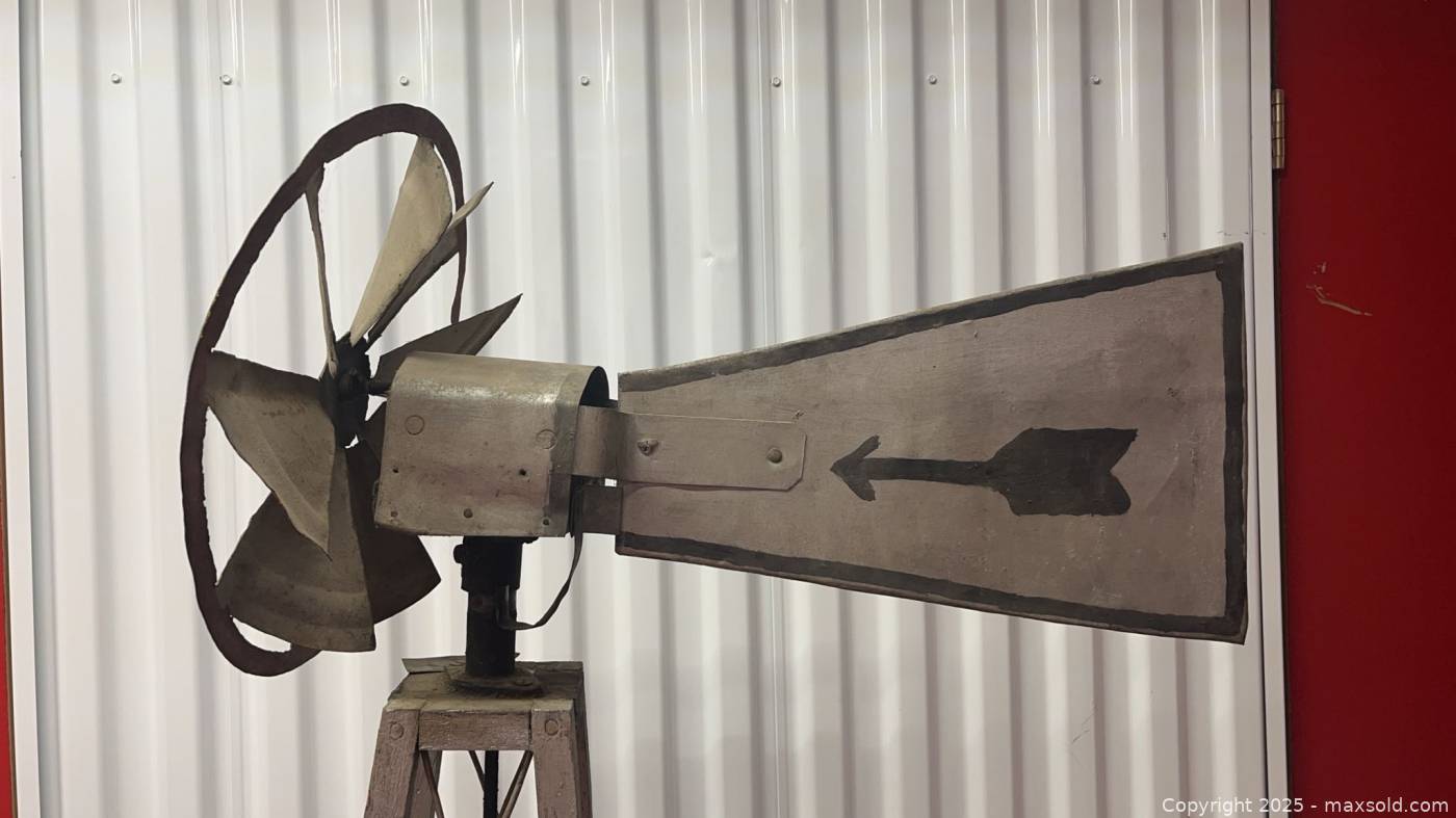 Handmade metal and wood folk art windmill model | Maxsold