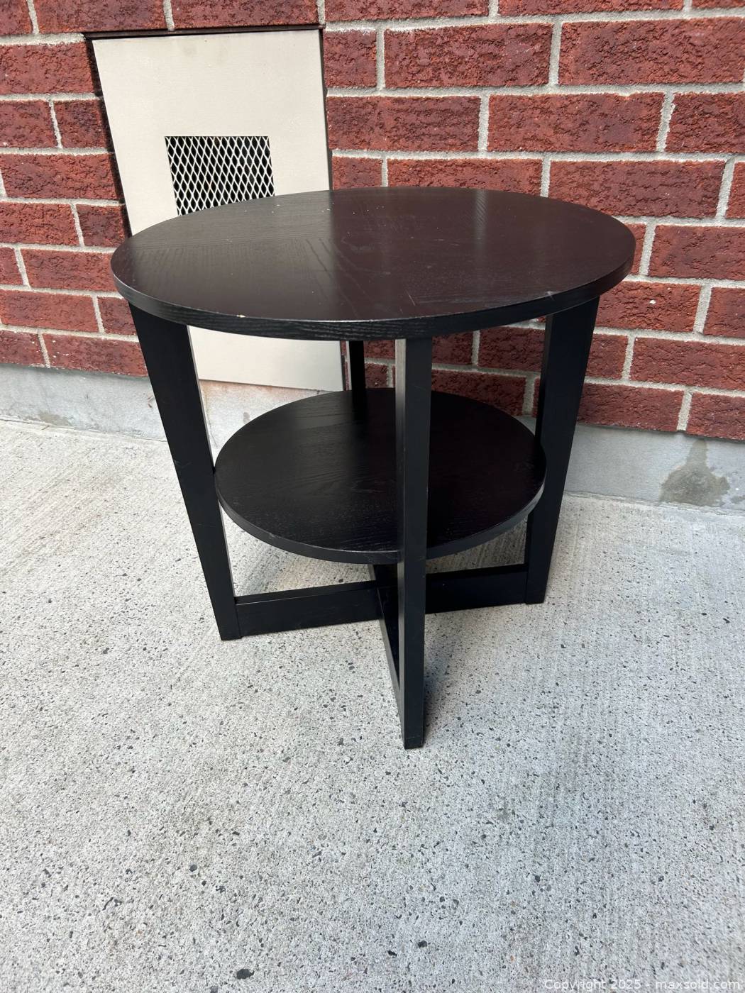 Round Black Wood Side Table With Shelf | Maxsold