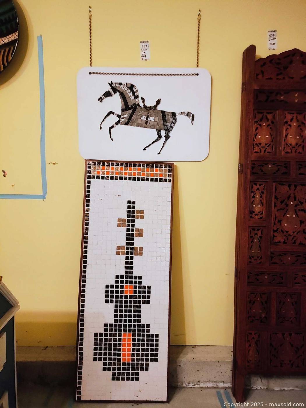 Pair mosaic tile wall art horse & violin | Maxsold