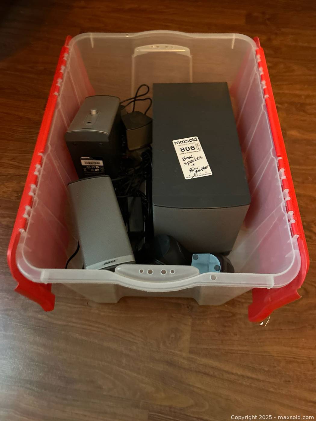 Bose and Logitech computer speakers with bin | Maxsold