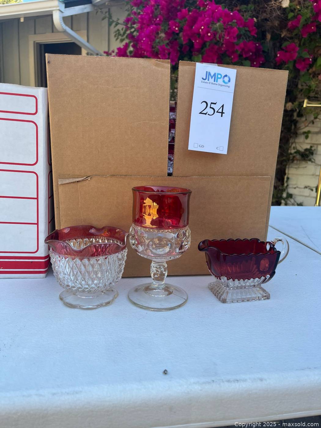 Ruby Red Flash Diamond Point Glassware Collection | Maxsold