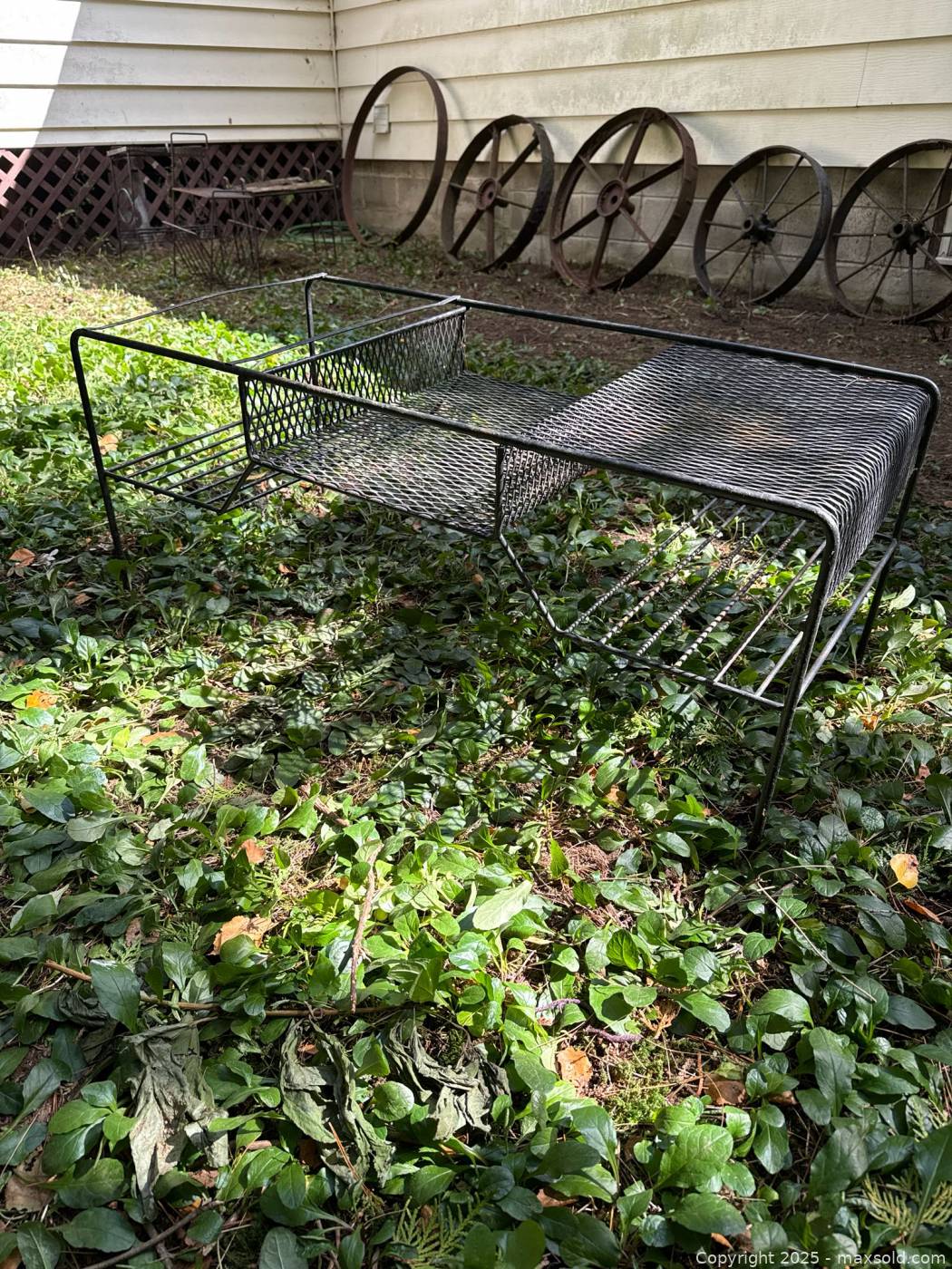 6 vintage metal mesh outdoor tables | Maxsold