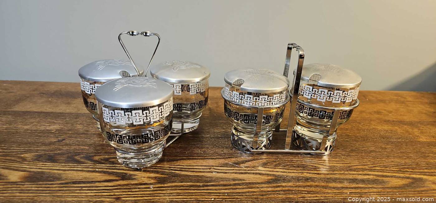Libbey glass condiment caddies with lidded jars | Maxsold