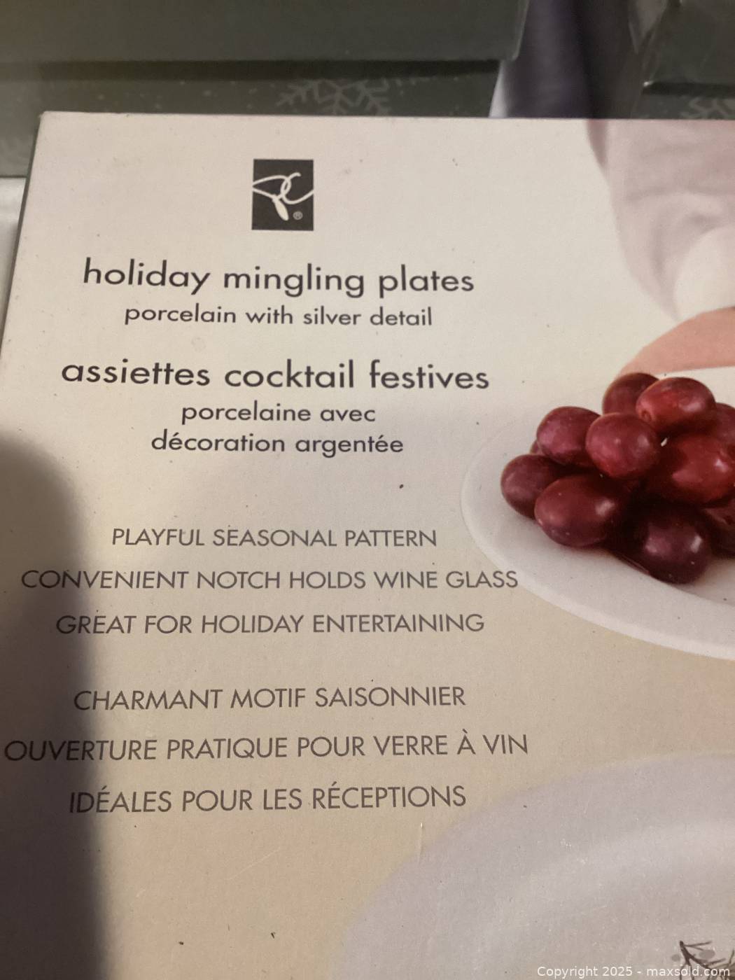 Three boxed sets holiday mingling plates | Maxsold