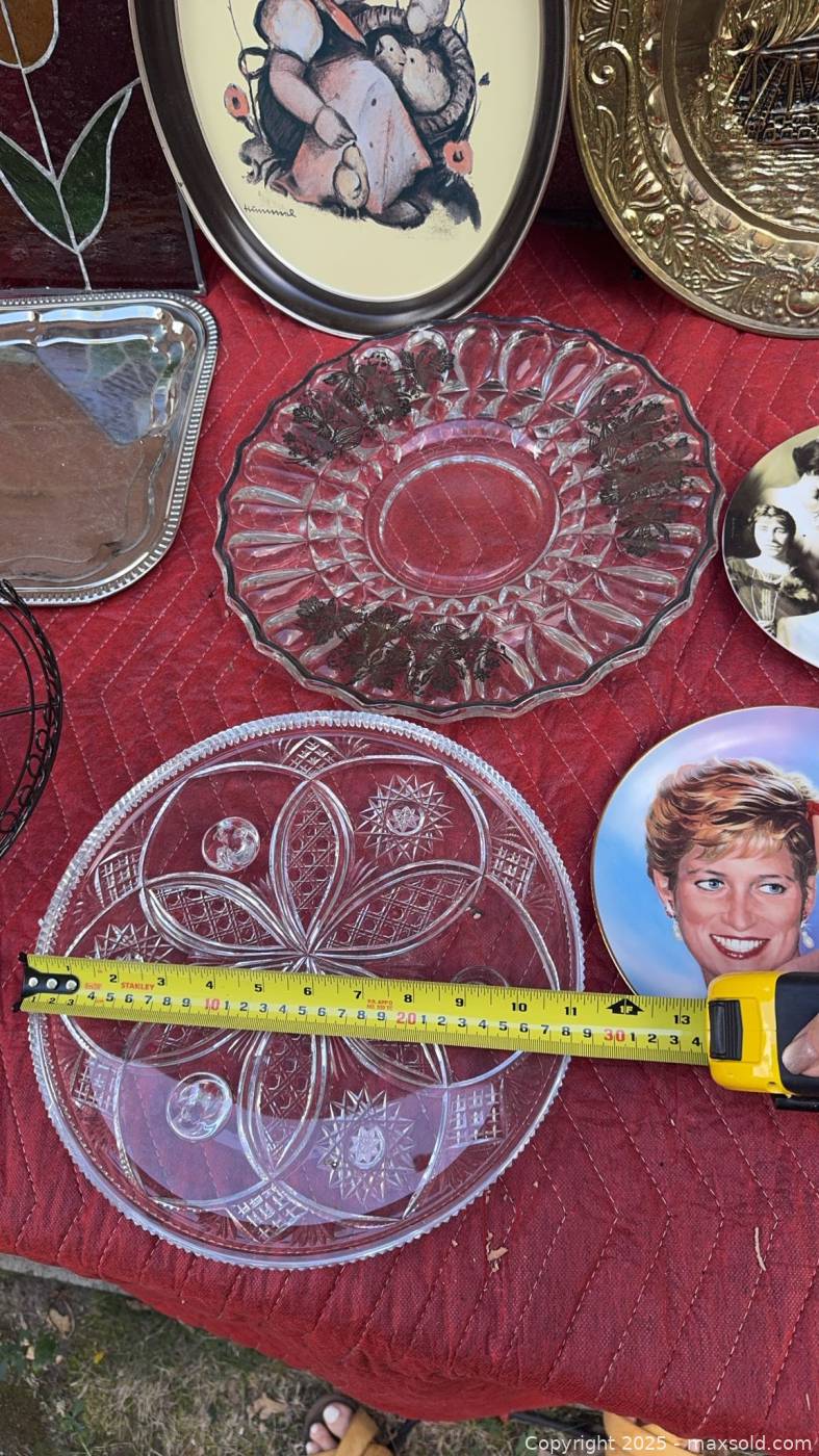 Decorative plates, pressed glass trays, plaques, tray, basket, stained ...