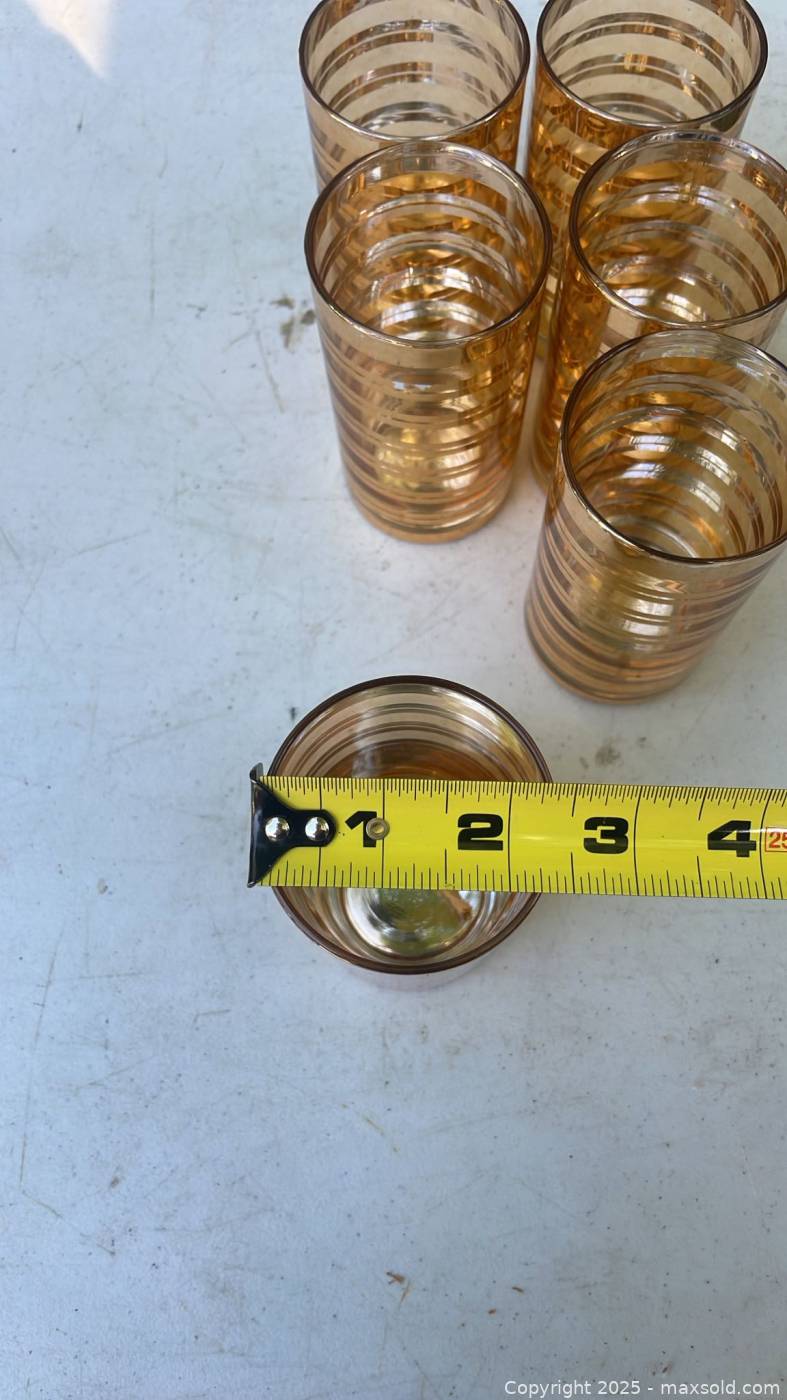 Six Amber Highball Glasses With Gold Bands | Maxsold