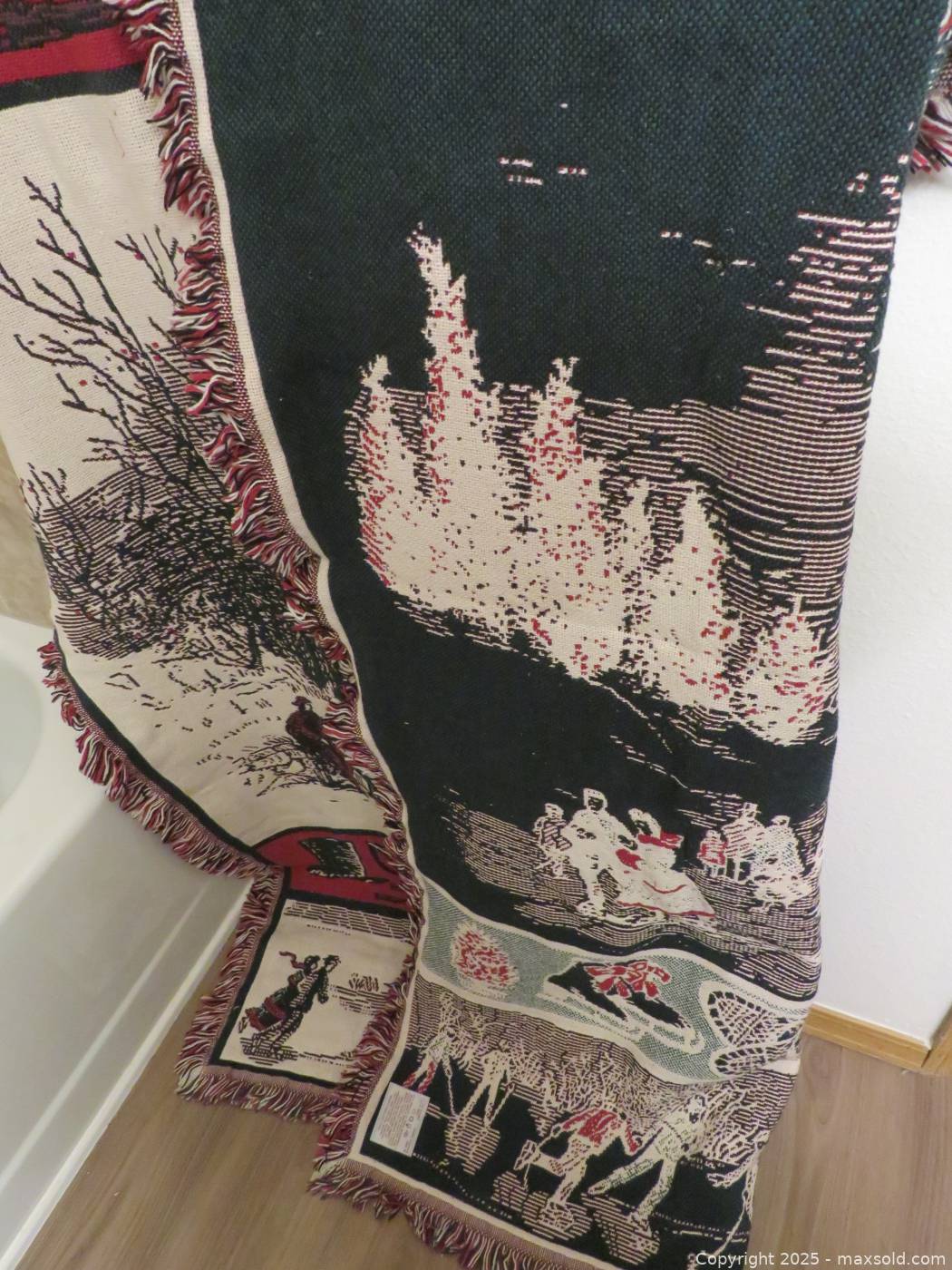 Vintage Goodwin Weavers Ice Skating Scene Cotton Throw | Maxsold