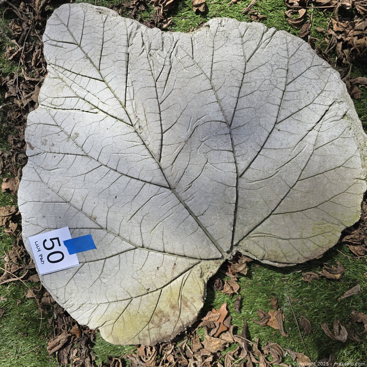 Handmade concrete rhubarb leaf stepping stone | Maxsold