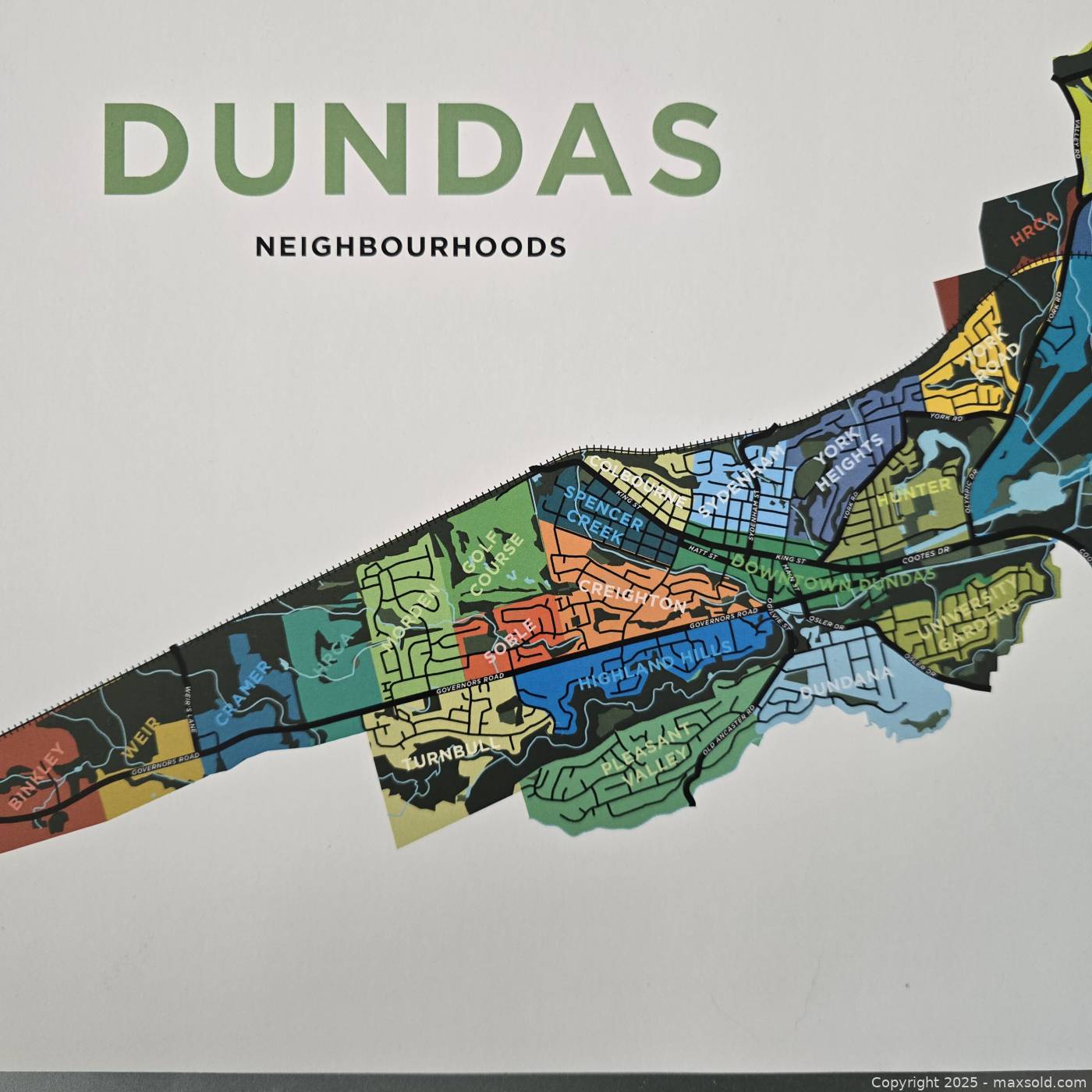 Dundas map print, three fabric patches, trivia board game | Maxsold